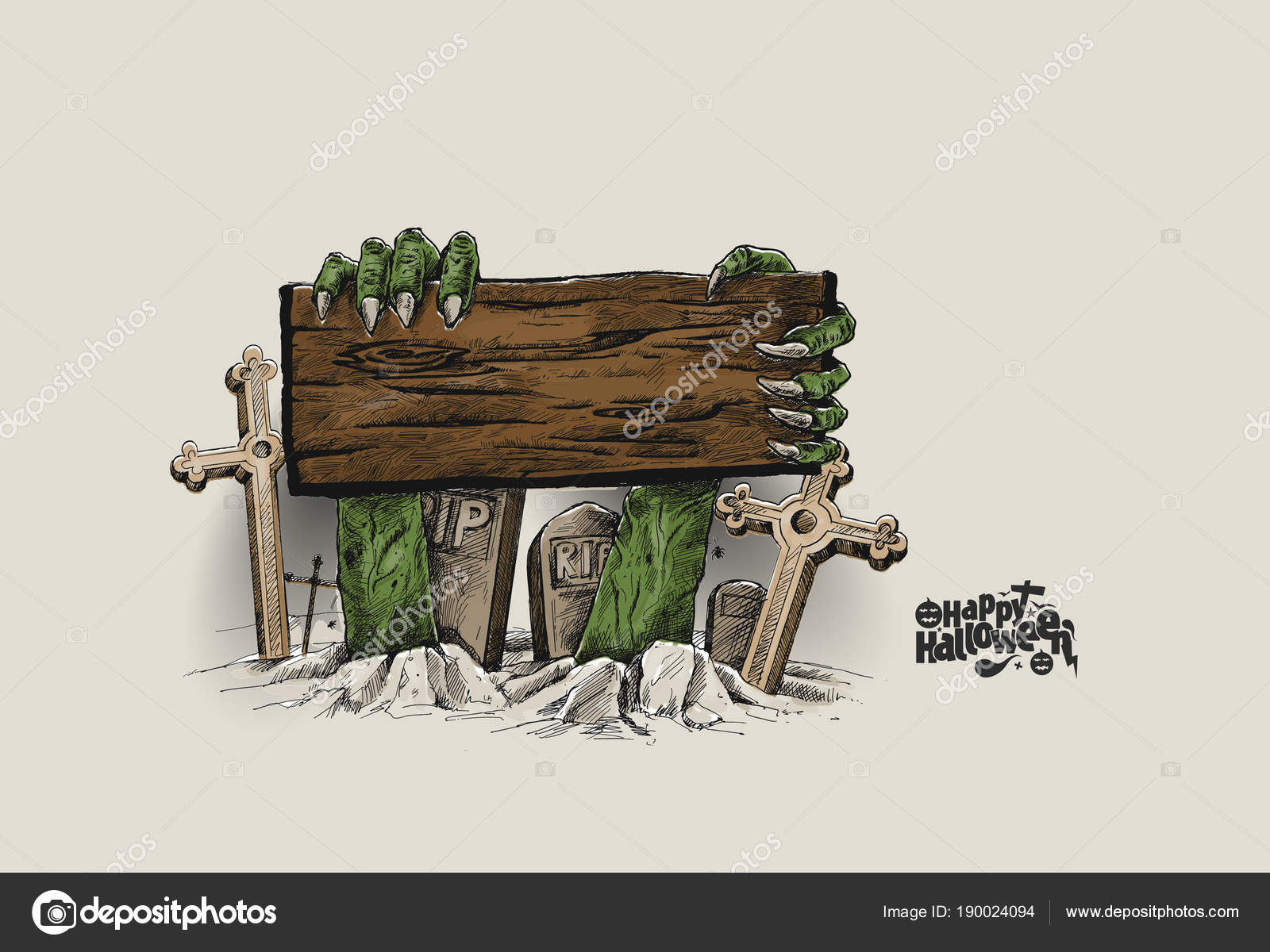 Scary Halloween background with a wooden sign isolated grey back Stock ...