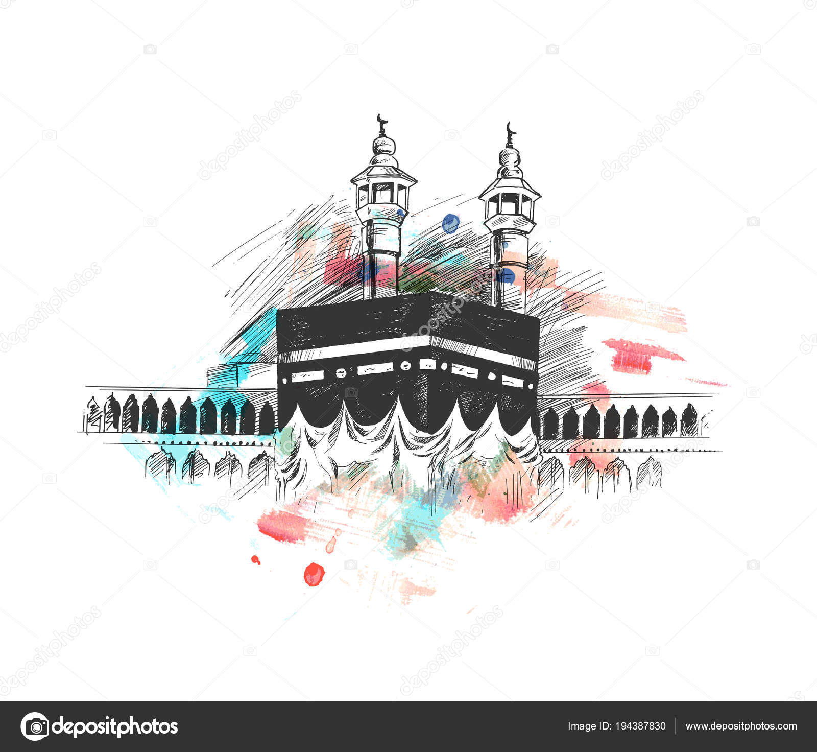 Ka 'bah Kudus di Mekkah Arab Saudi, Tangan Ditarik Vektor Sketch illus ... Ka 'bah Kudus di Mekkah Arab Saudi, Tangan Ditarik Vektor Sketch illus ...