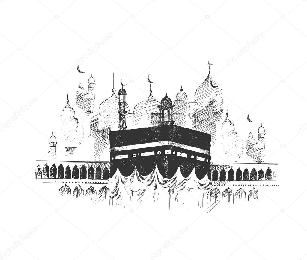 Santa Kaaba alla Mecca Arabia Saudita, Disegnato a mano Sketch Vector ... Santa Kaaba alla Mecca Arabia Saudita, Disegnato a mano Sketch Vector ...