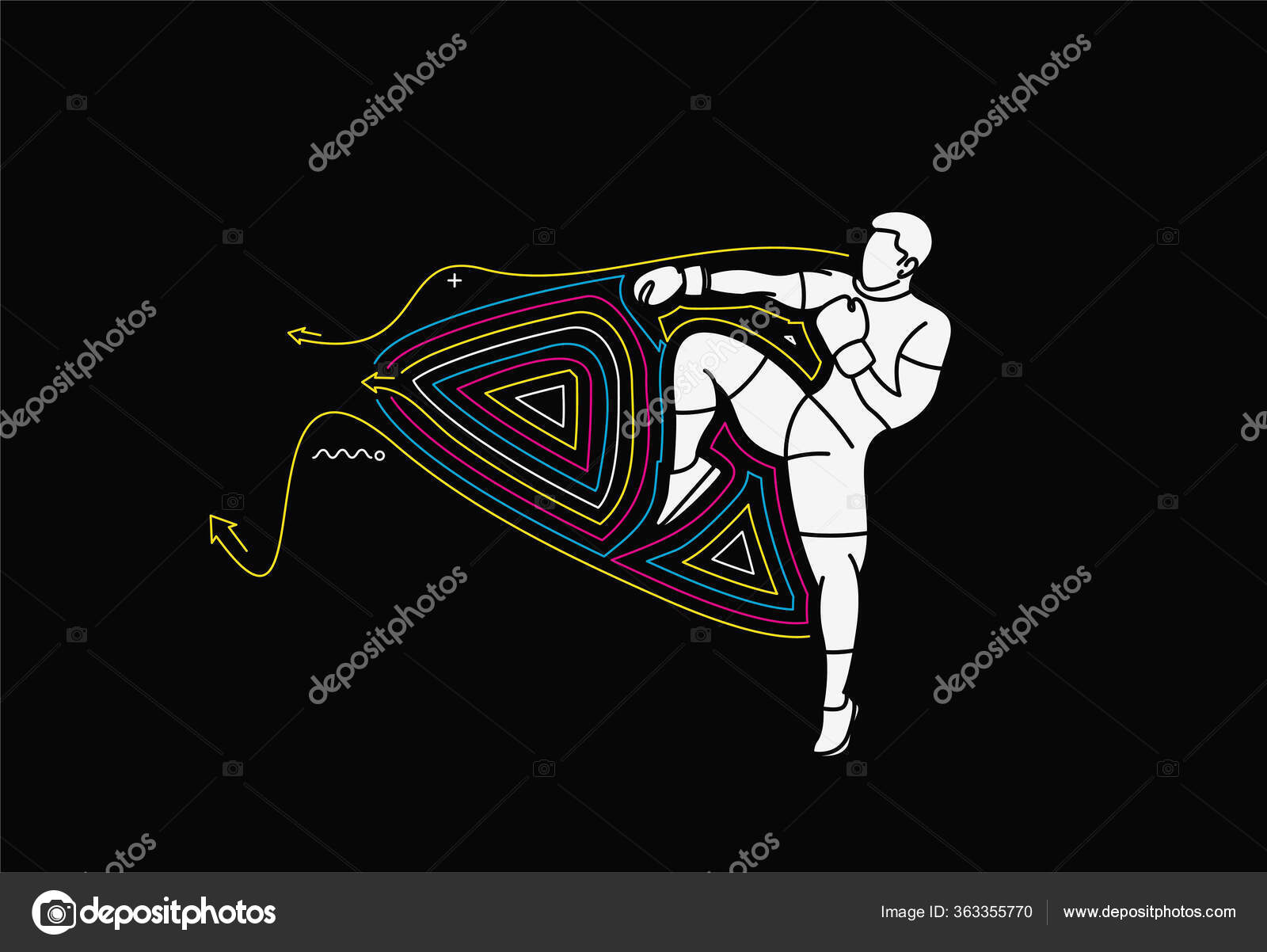 Silhouette Boxing Doing Standing Side Kick Flat Line Art Illustration ...