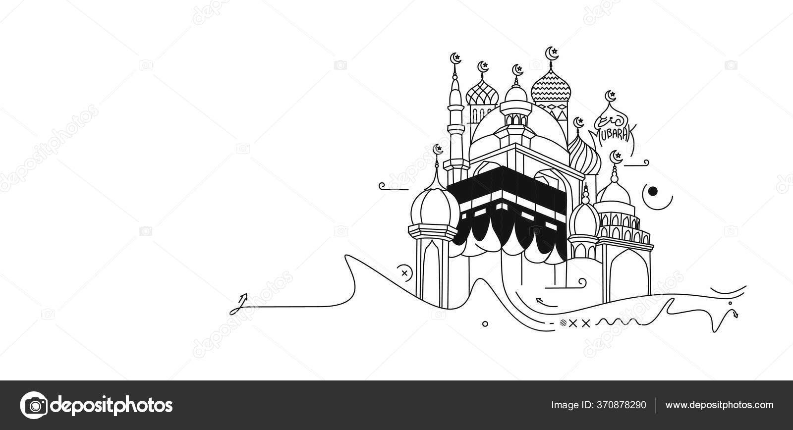 'Bah Kudus Mekkah Arab Saudi Gambar Flat Line Art Vector Vektor Stok ...