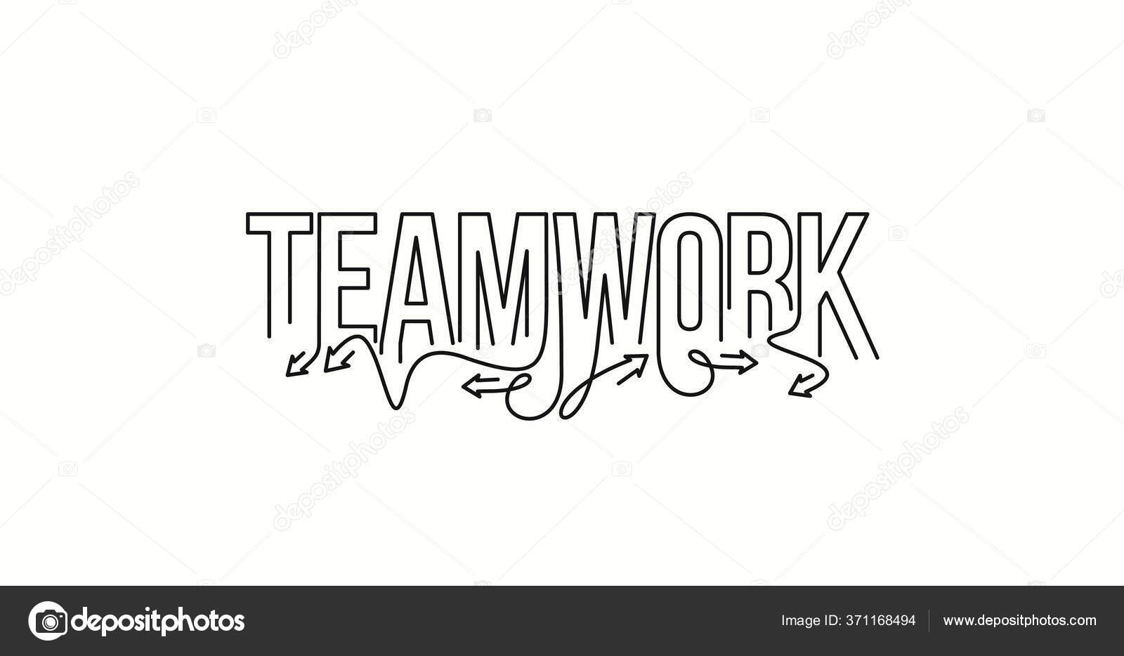 Teamwork Calligraphic Line Art Text Banner Poster Vector Illustration ...
