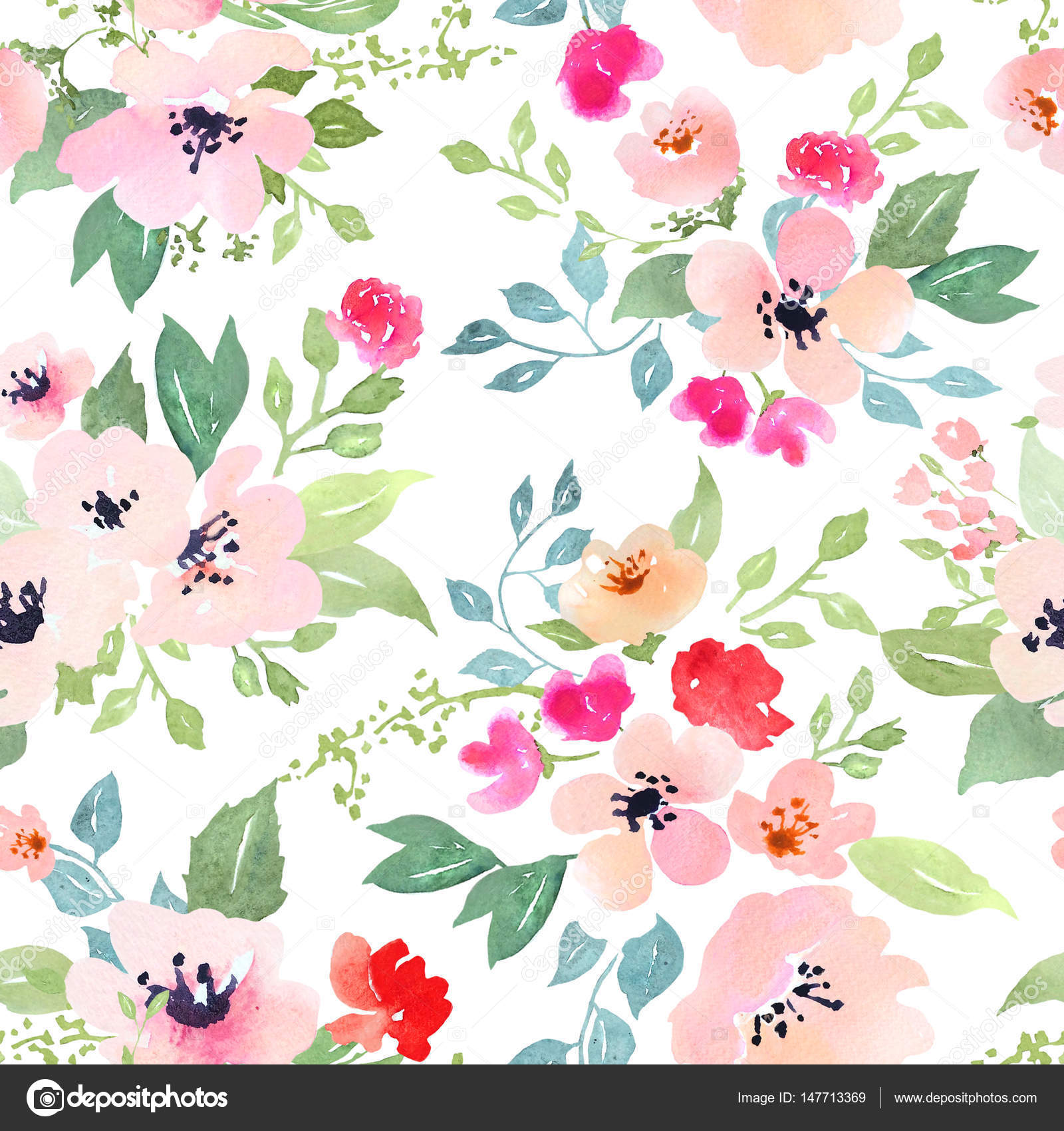 Watercolor floral pattern ⬇ Stock Photo, Image by © yaskii #147713369