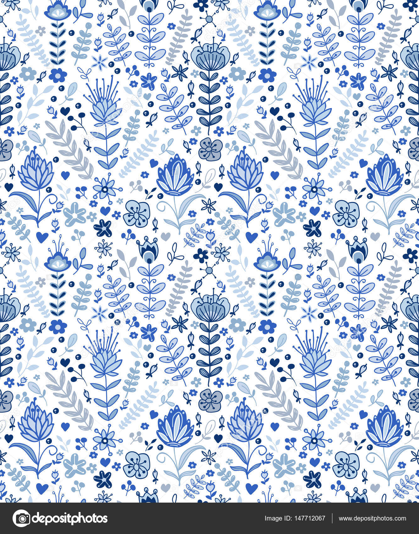 Blue plants and flowers pattern Stock Vector Image by ©yaskii #147712067
