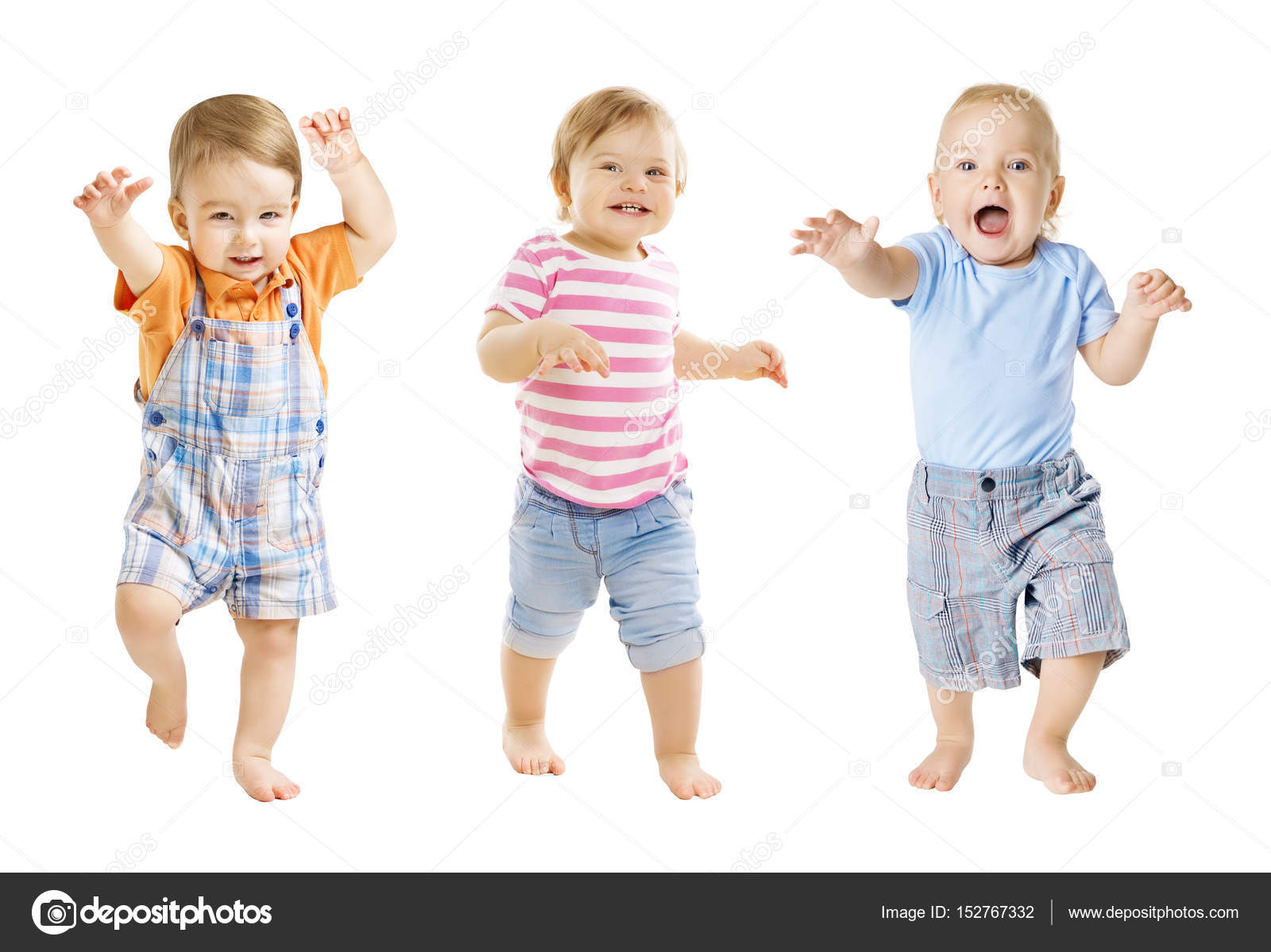 Baby Go, Funny Kids Expression, Playing Babies White Background — Stock ...