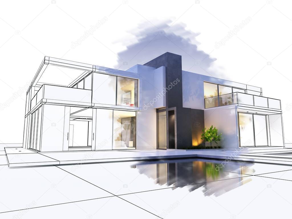 House from draft to real — Stock Photo © franckito #128807388