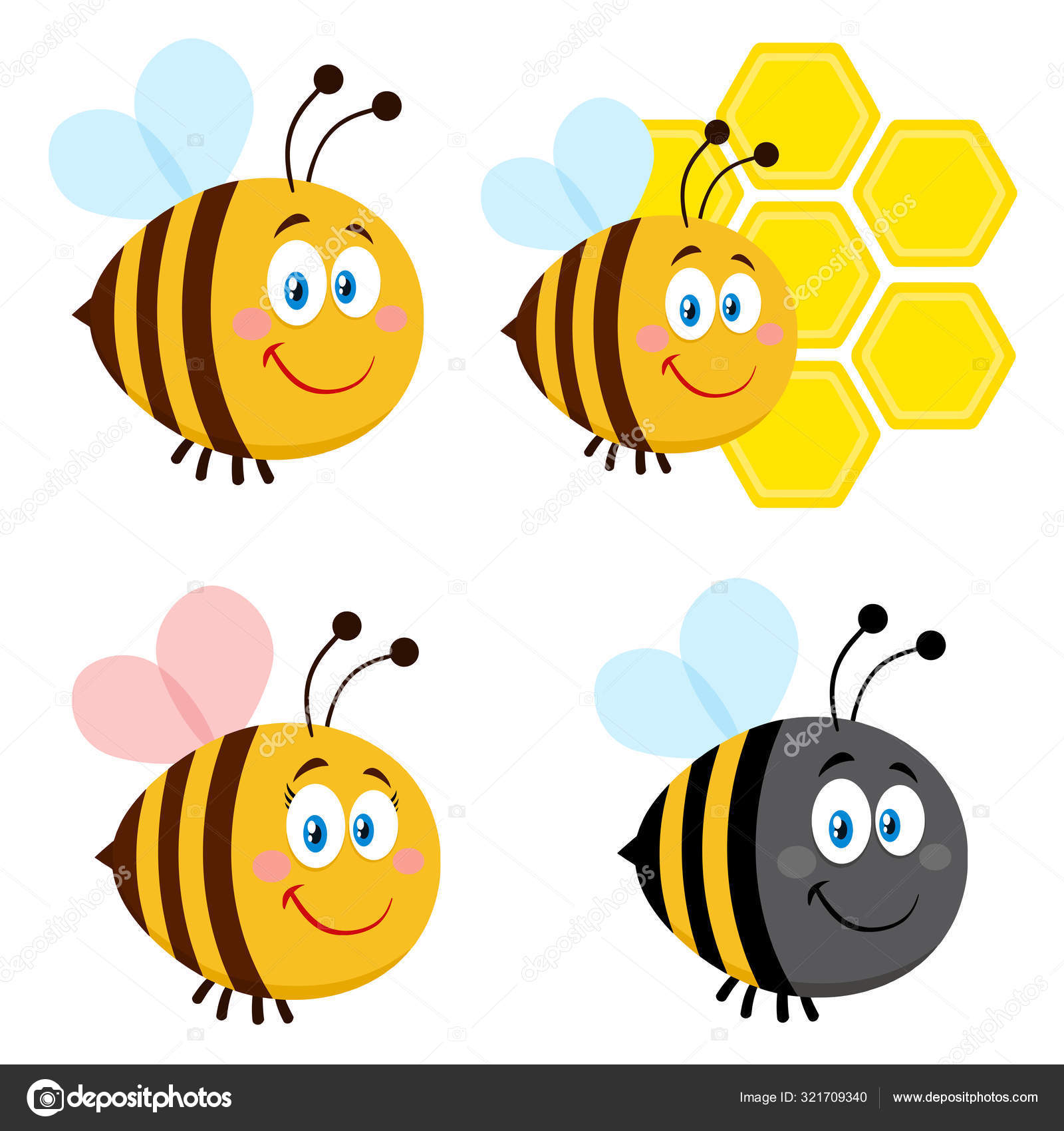 Clipart Illustration Smiling Cute Bumble Bee Cartoon Character Vector Illustration Stock Vector