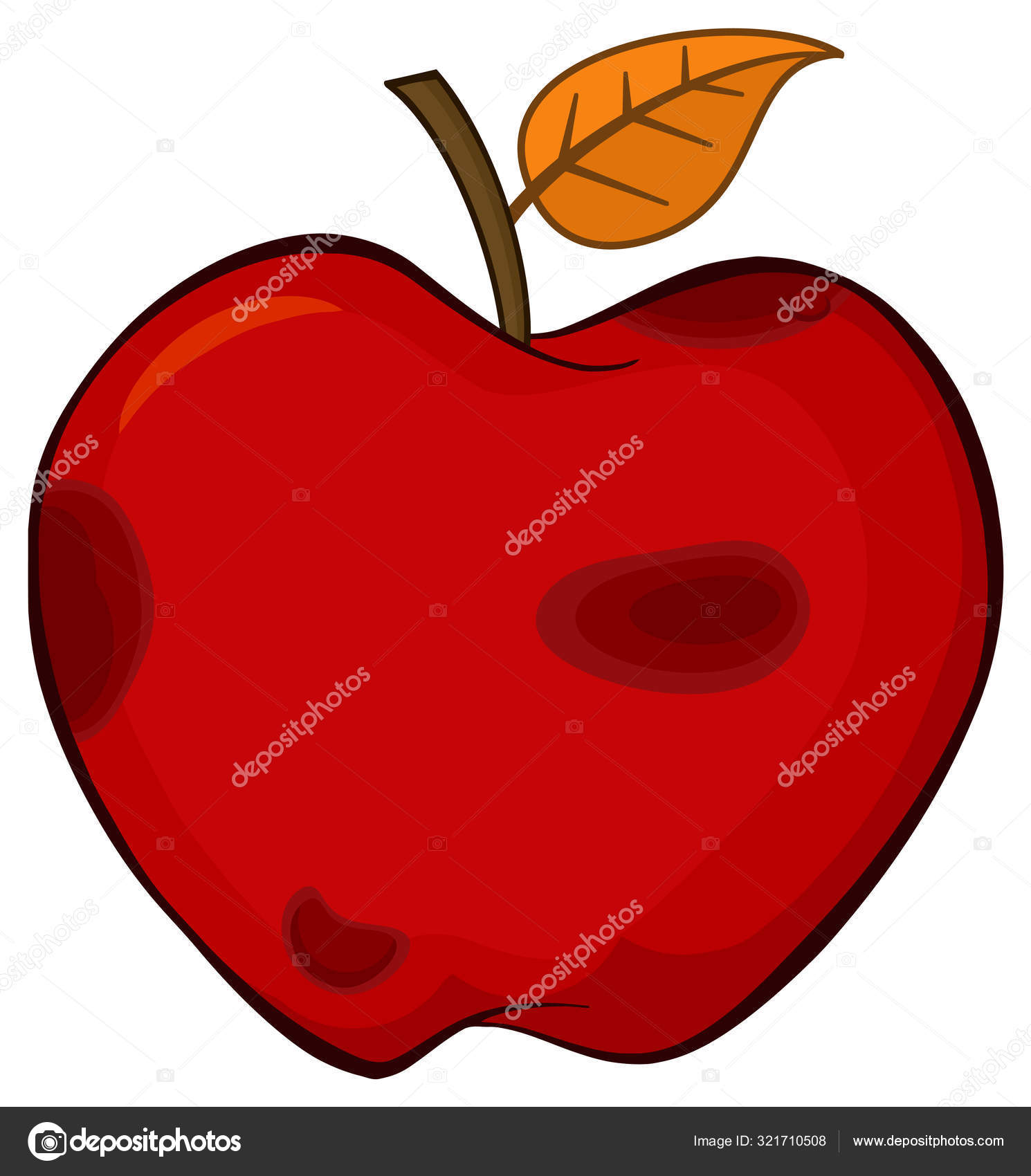 Buah Apel Merah Busuk Dengan Daun Kartun Menggambar Vektor Stok oleh ...