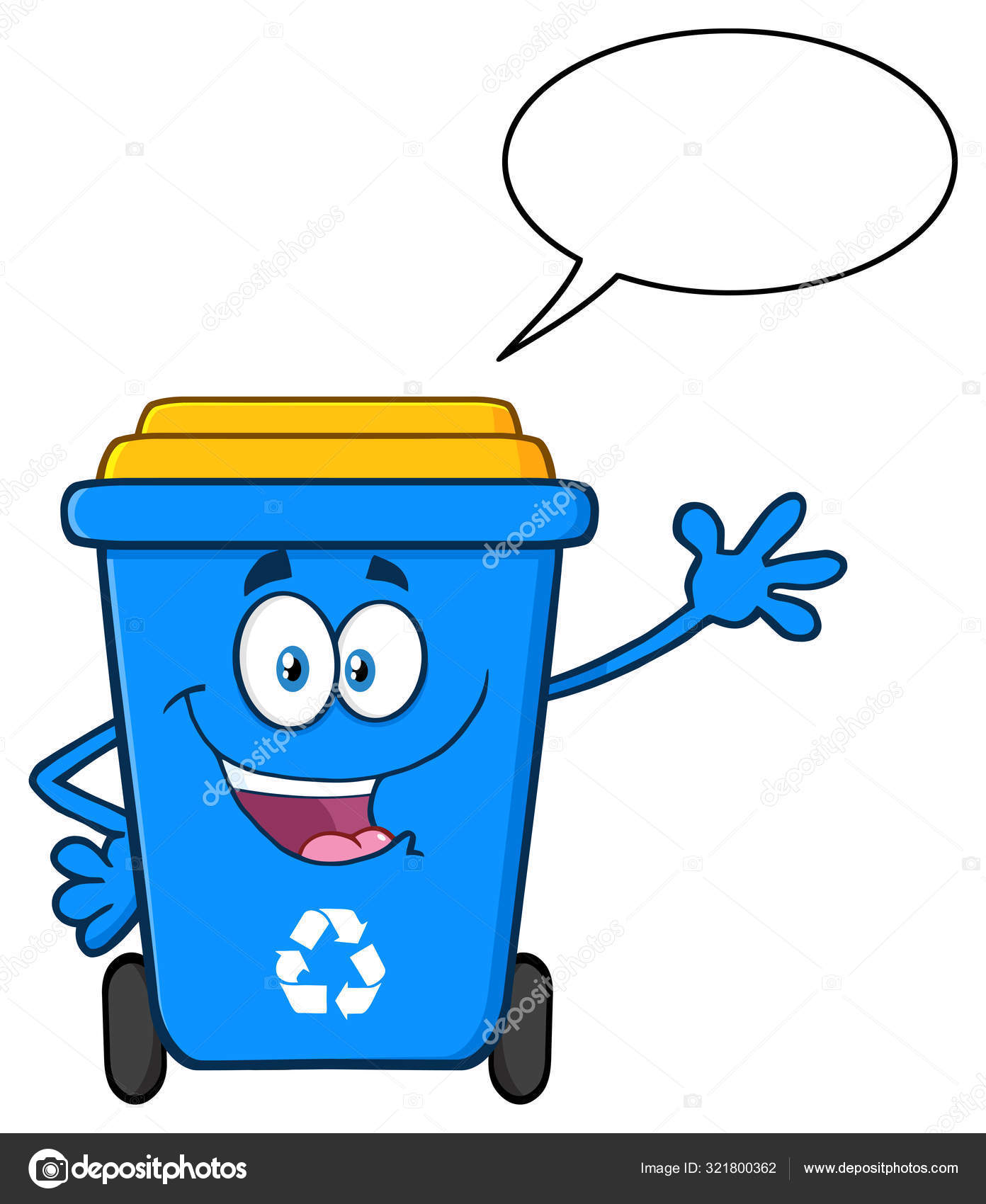 Blue Recycle Bin Cartoon Mascot Character Stock Vector by ©HitToon ...