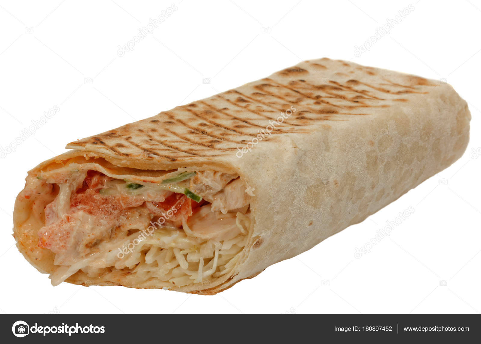 Cut shawarma or tortilla or burritos.Isolated on white Stock Photo by ...