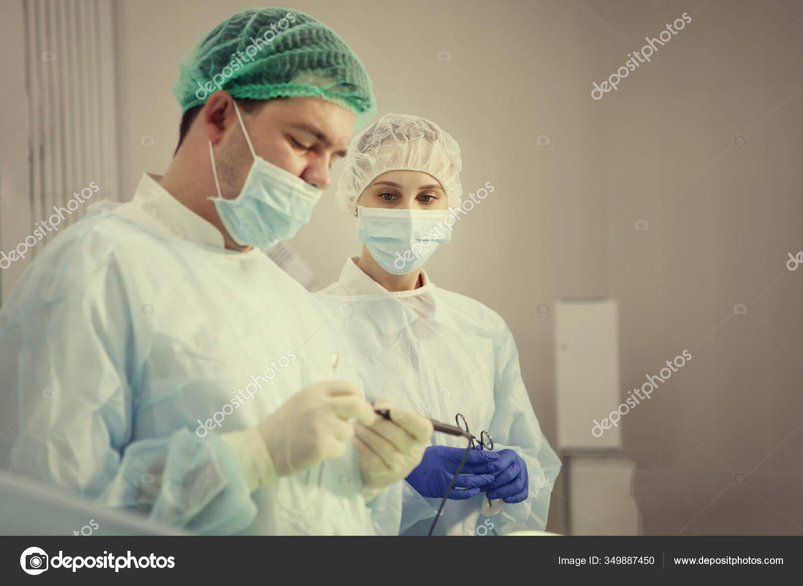 Surgeon Nurse Medical Uniforms Masks Hats Surgery Stock Photo by ...
