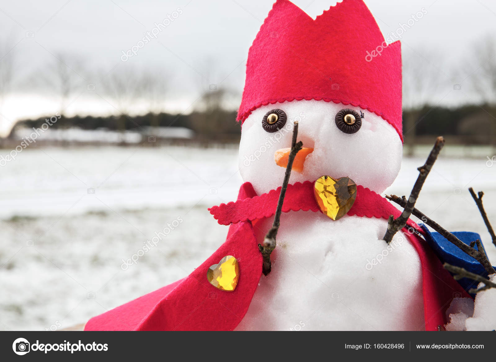 Cute snowmen dressed as a king with crown and cape — Stock Photo ...
