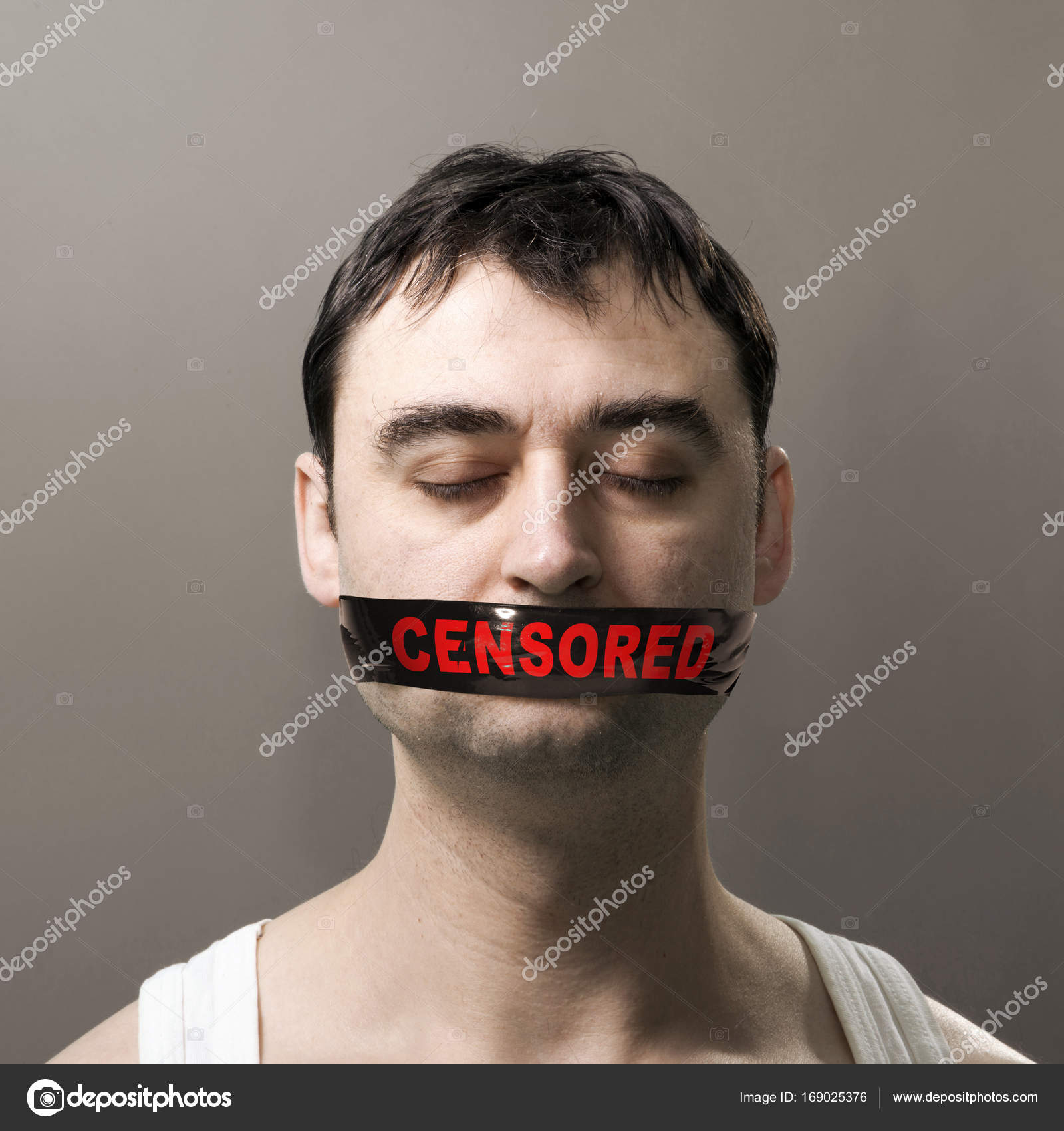Man with censored tape on face — Stock Photo © ssuaphoto #169025376