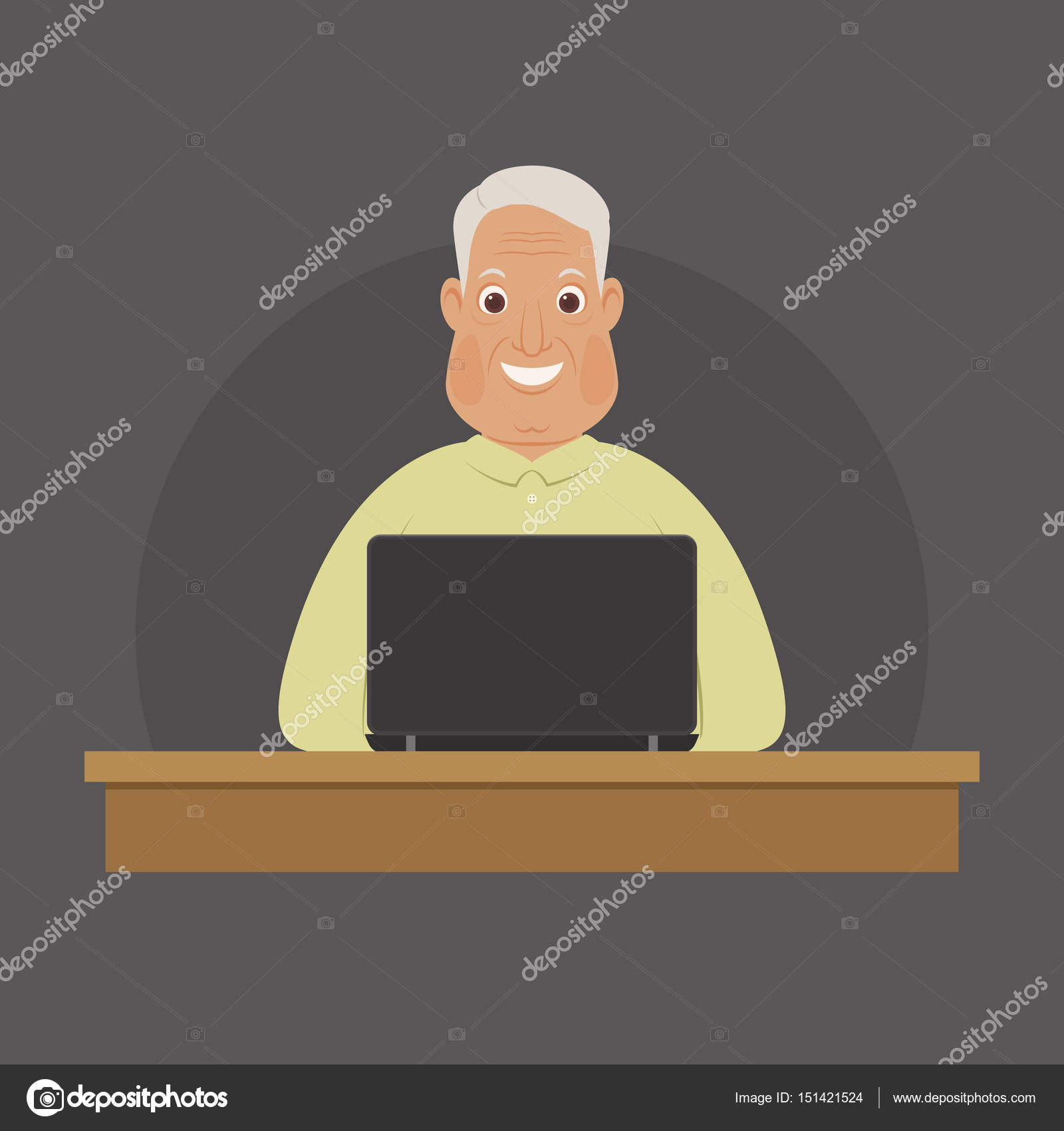 Anciano trabajando en la computadora Vector de stock #151421524 de ...