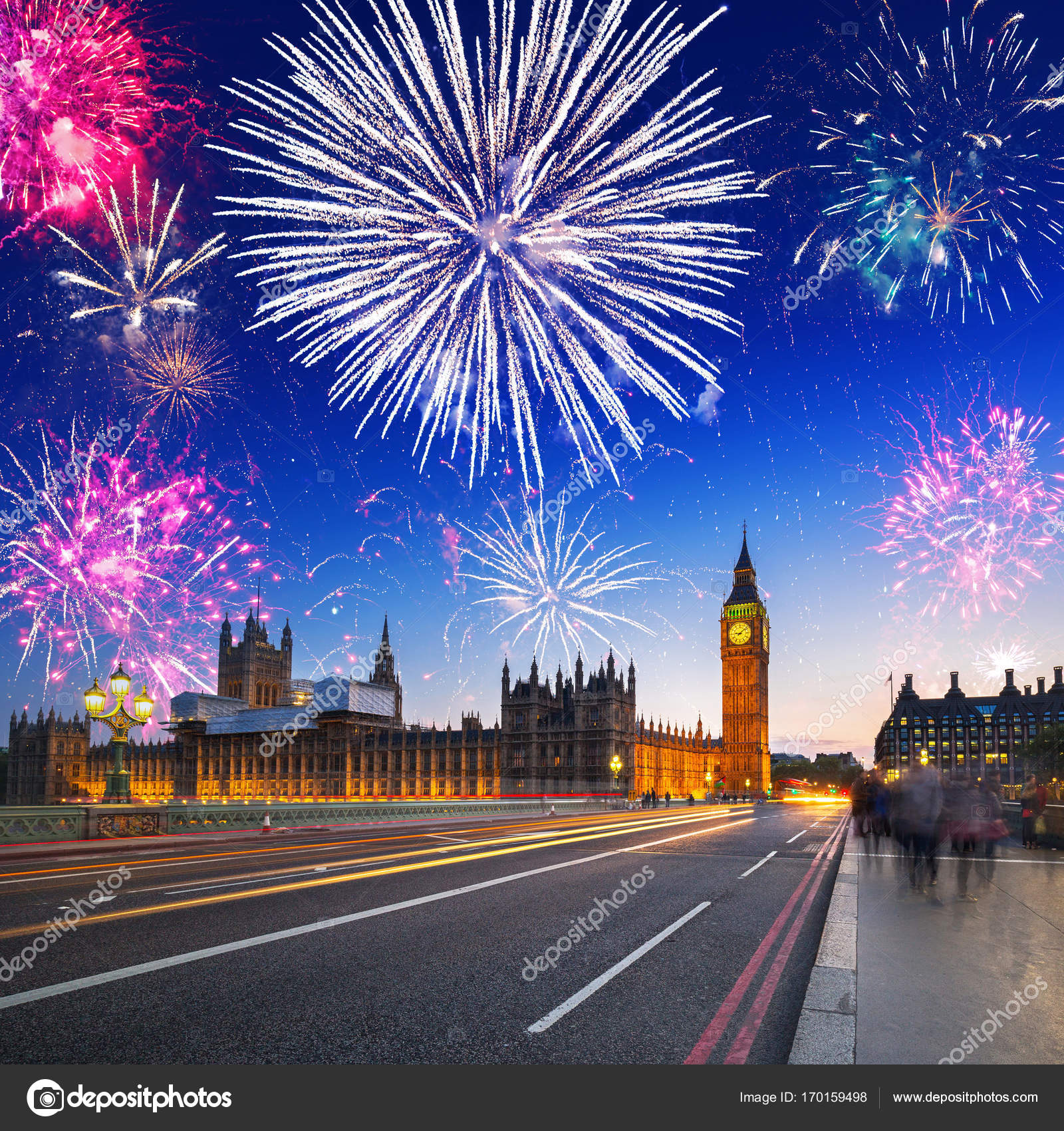 Big Ben At Night With Fireworks