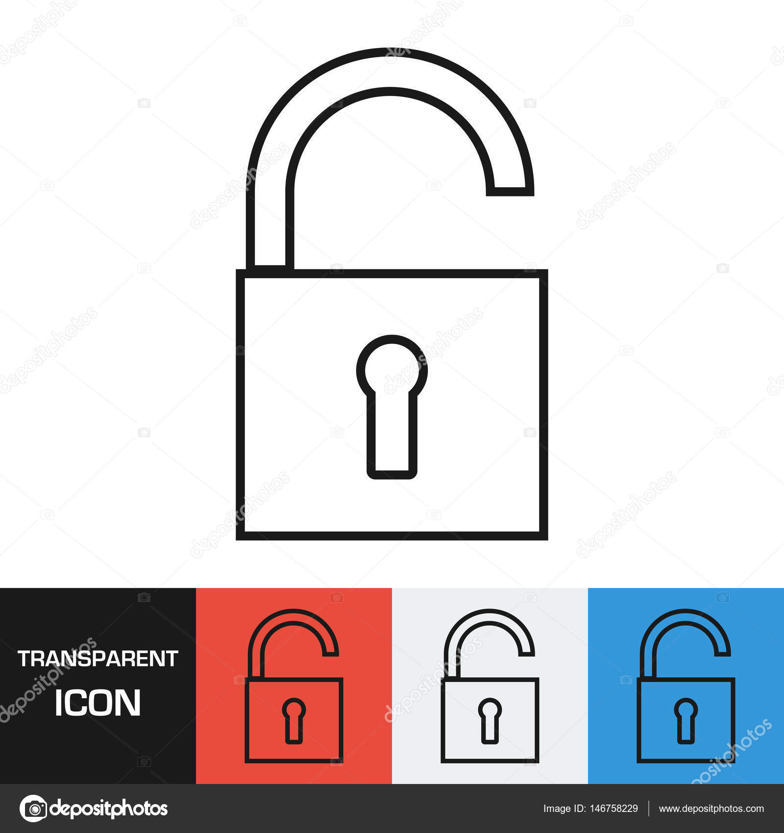 Transparent open padlock icon. Vector icon on different types ...