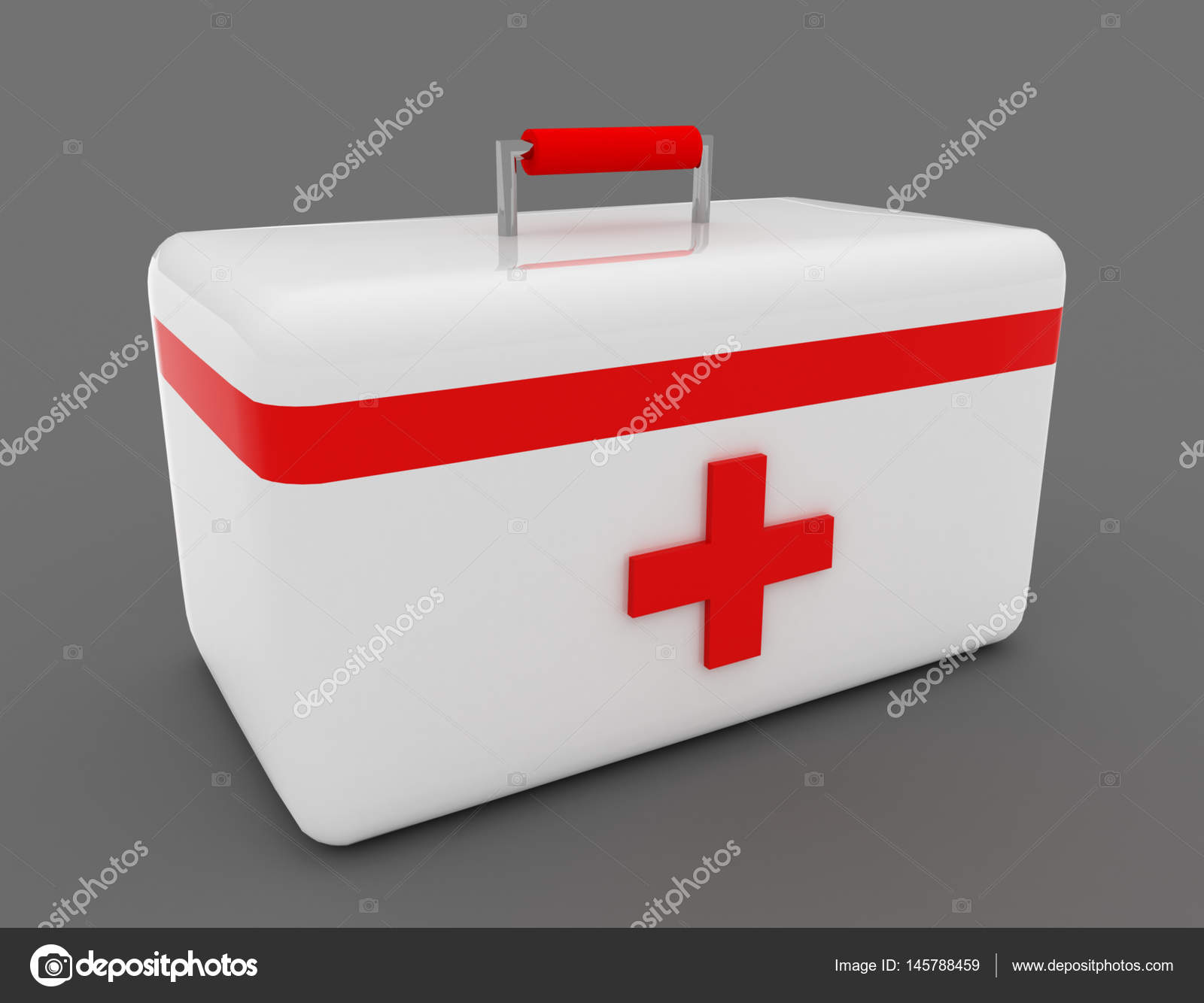 3d rendering of First aid kit . illustration on gray Stock Photo by ...