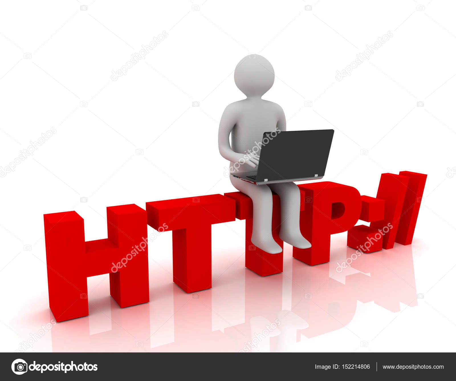 3d people - man, person sitting on HTTP sign with a laptop. Conc ...