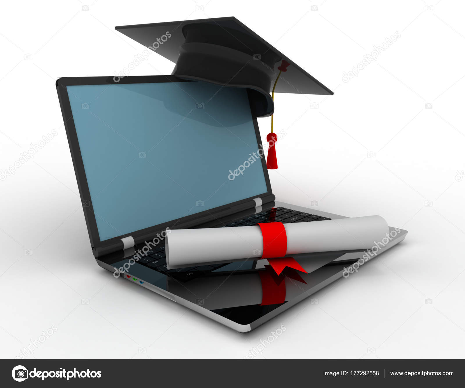 Laptop with graduation cap . 3d rendered illustration — Stock Photo ...