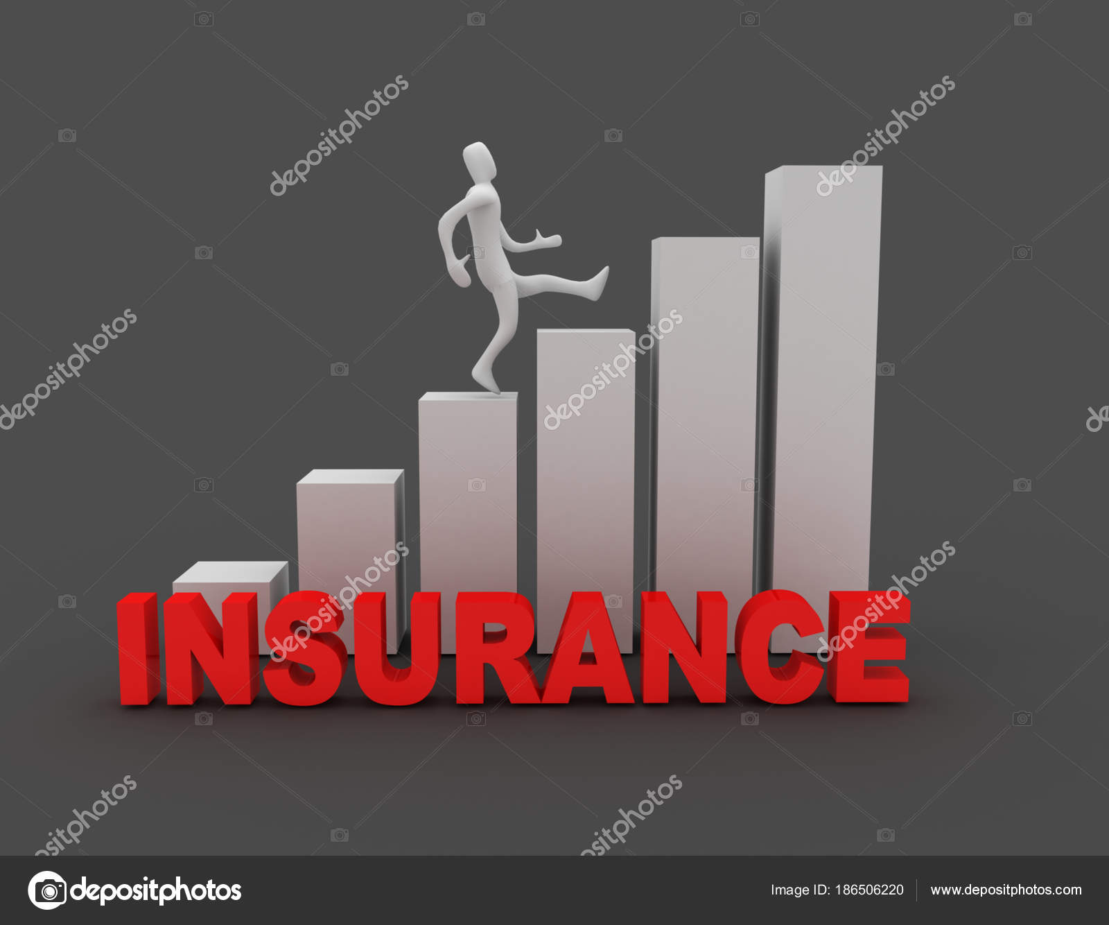 Insurance 3D Concept . 3d man walk on graph .3d rendered illustr ...