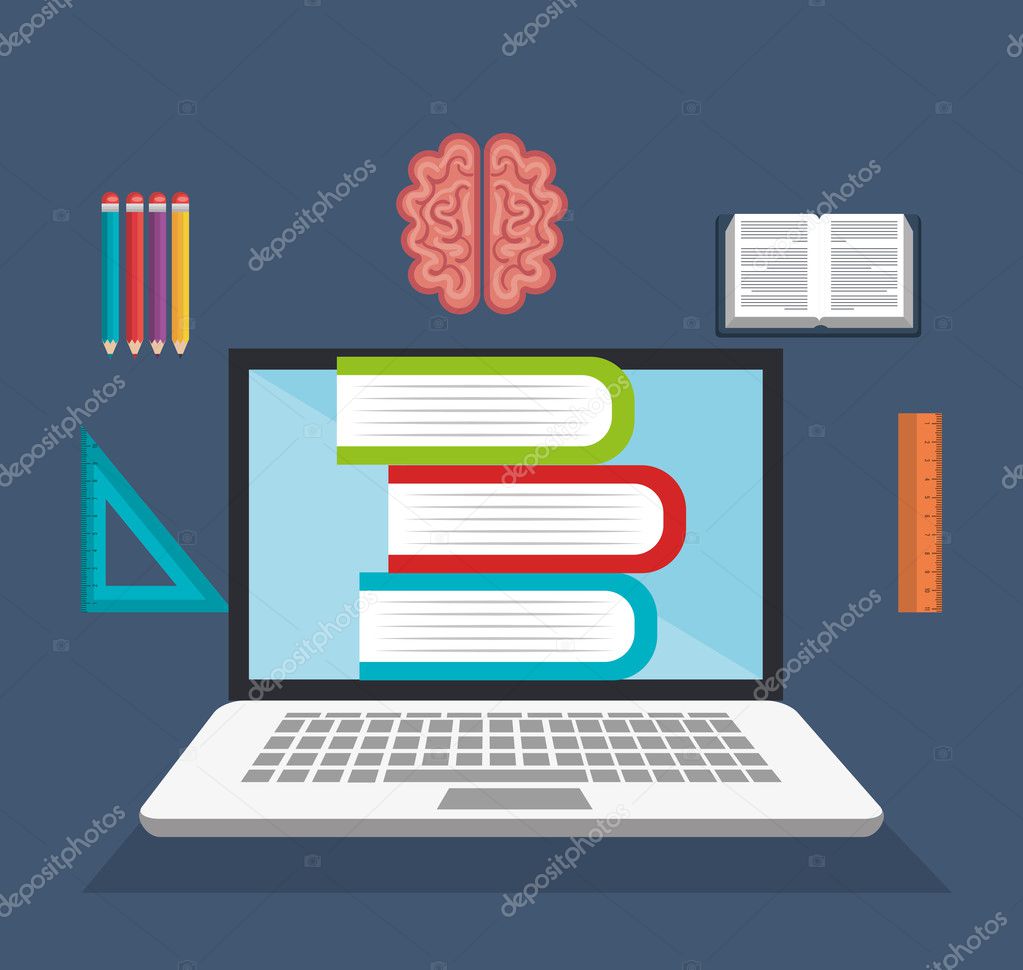 E-learning library virtual education online design graphic — Stock ...