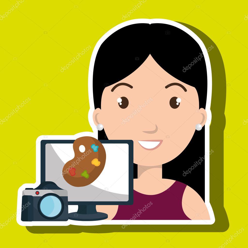 Woman laptop camera paint color Stock Vector Image by ©yupiramos #125246286