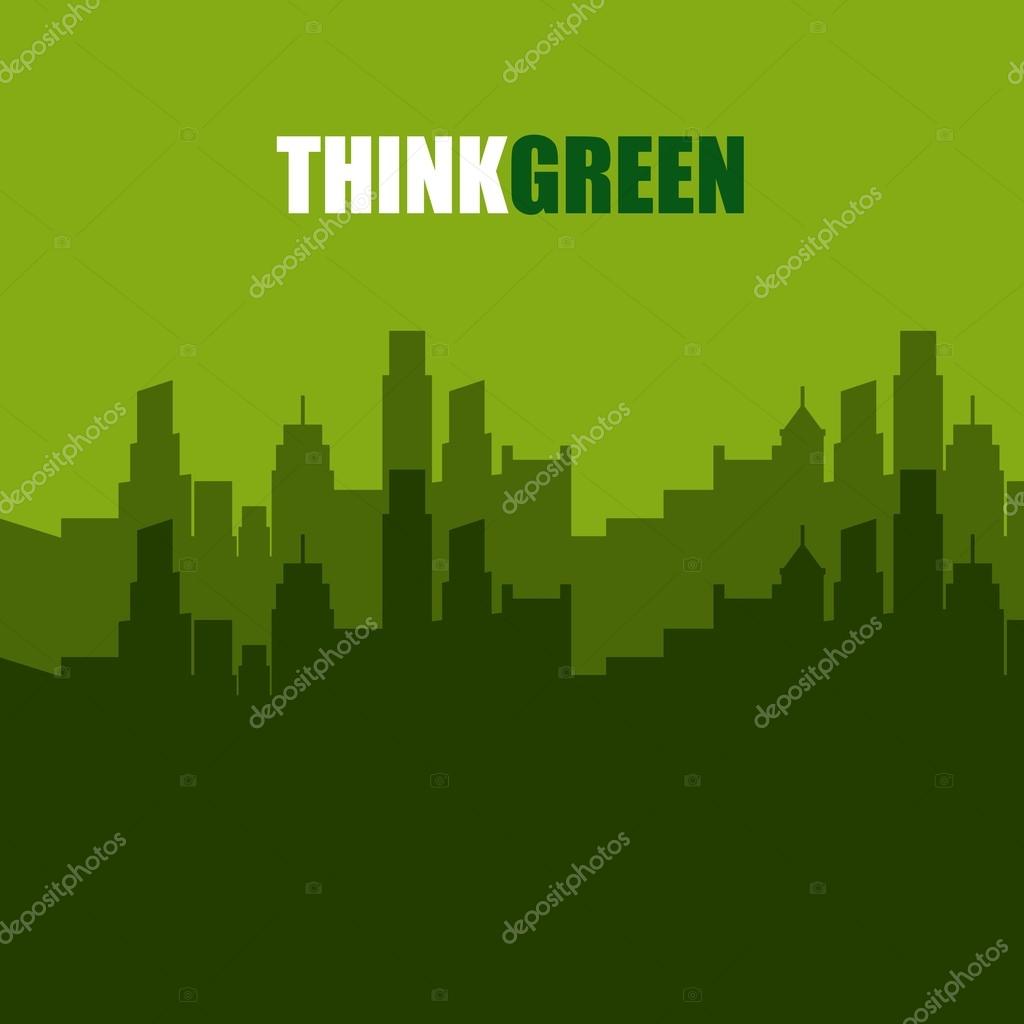 Think green with cityscape background Stock Vector by ©yupiramos 127236454