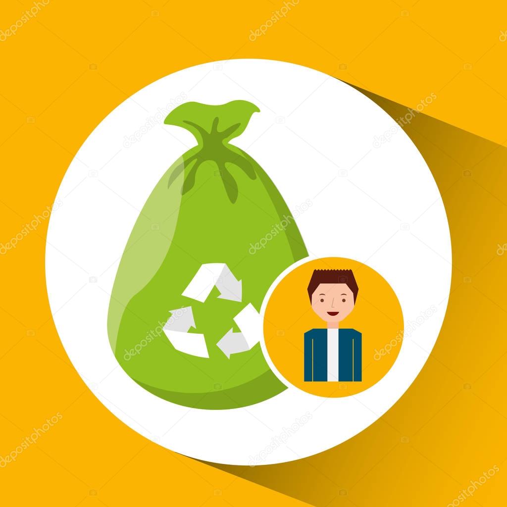 Cute boy recycle ecology icon plastic bag trash — Stock Vector ...