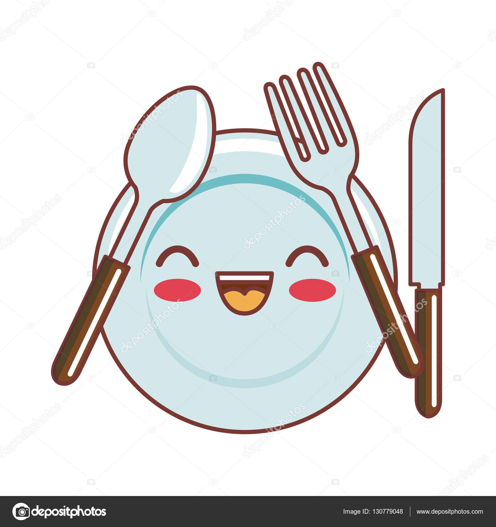 Plato y cubiertos estilo kawaii Vector de stock por ©yupiramos 130779048