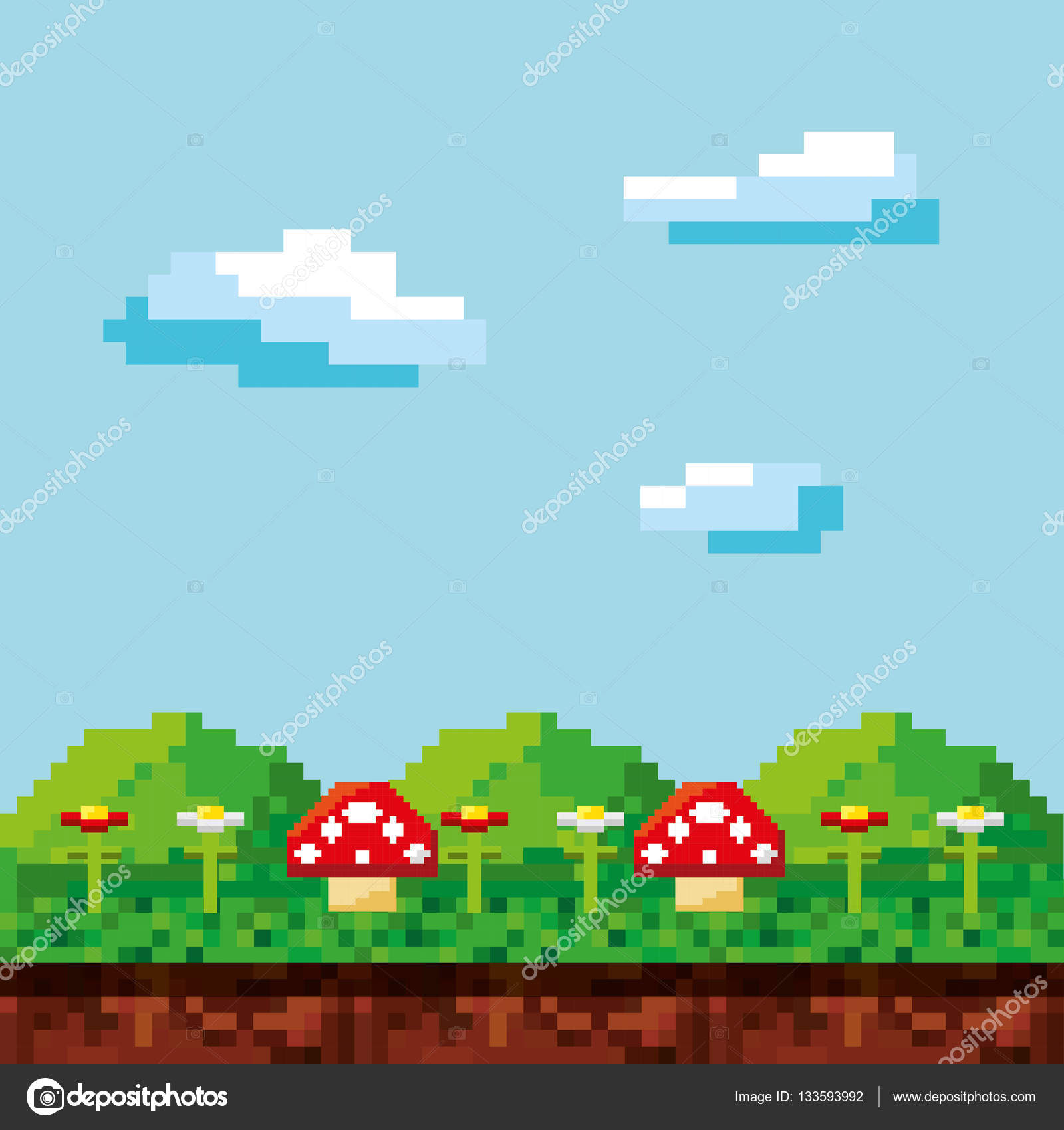 Game scene pixelated background Stock Vector by ©yupiramos 133593992