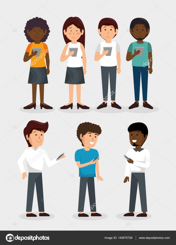 Group of people using smartphone Stock Vector by ©yupiramos 140675726