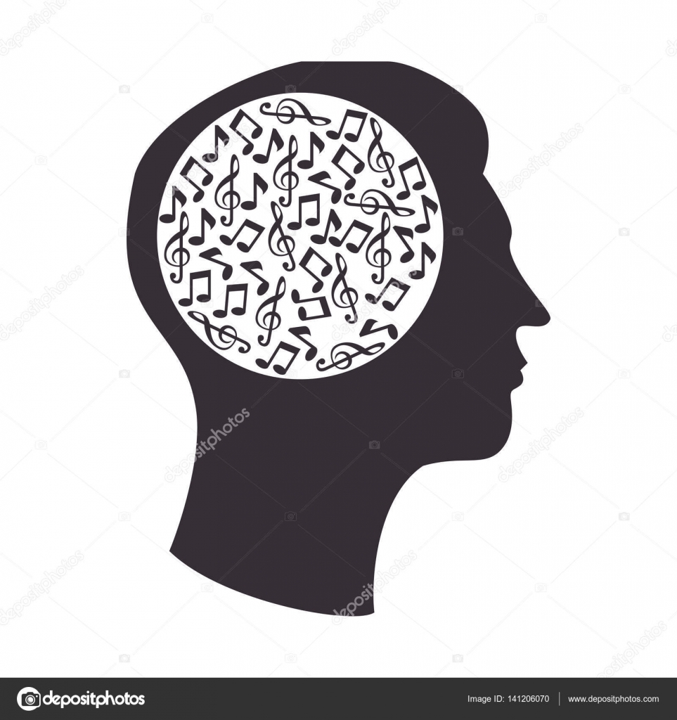Perfil humano con patrón de notas musicales Vector de stock #141206070 ...