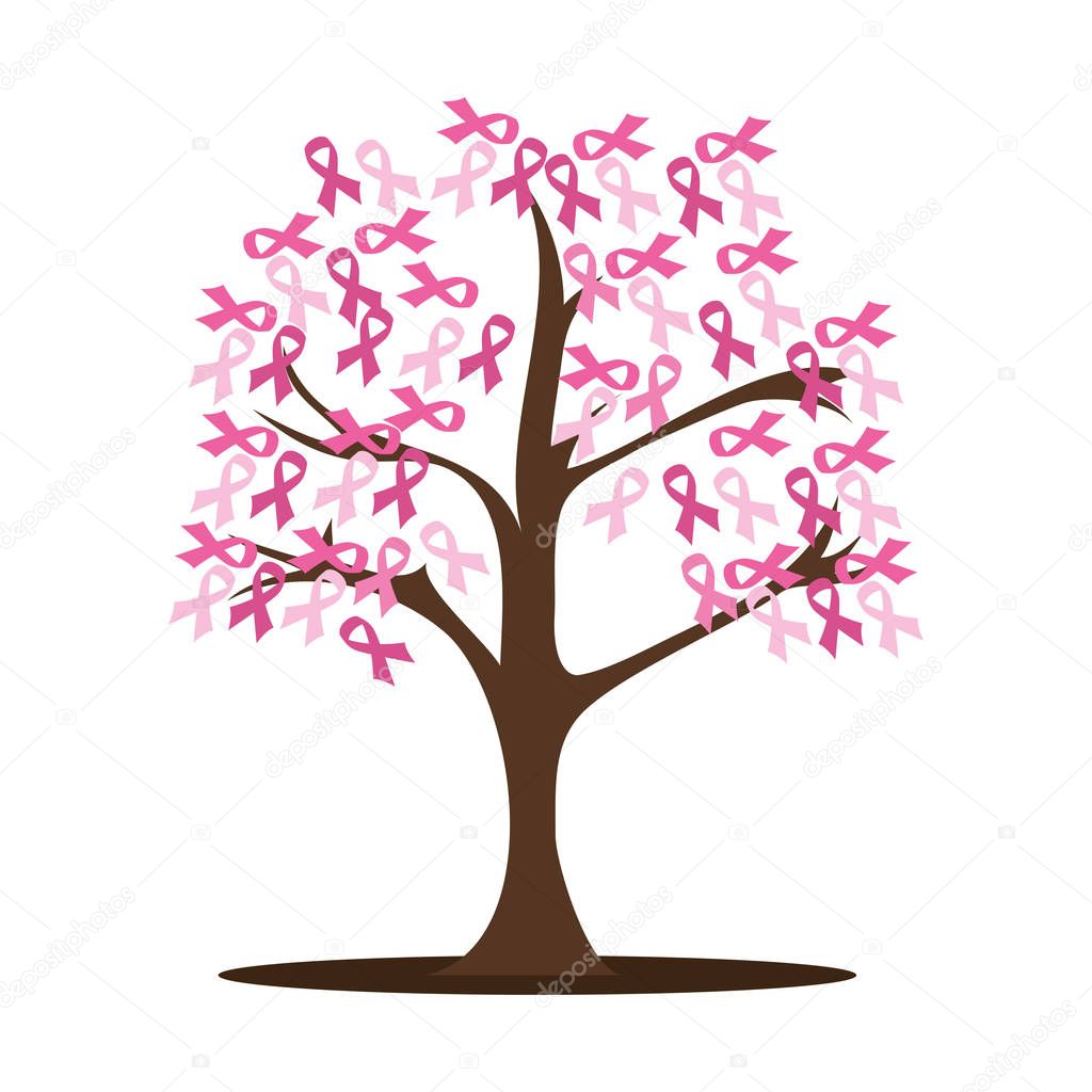 Arbol signo cancer | árbol con cinta del cáncer de mama rosa — Vector ...