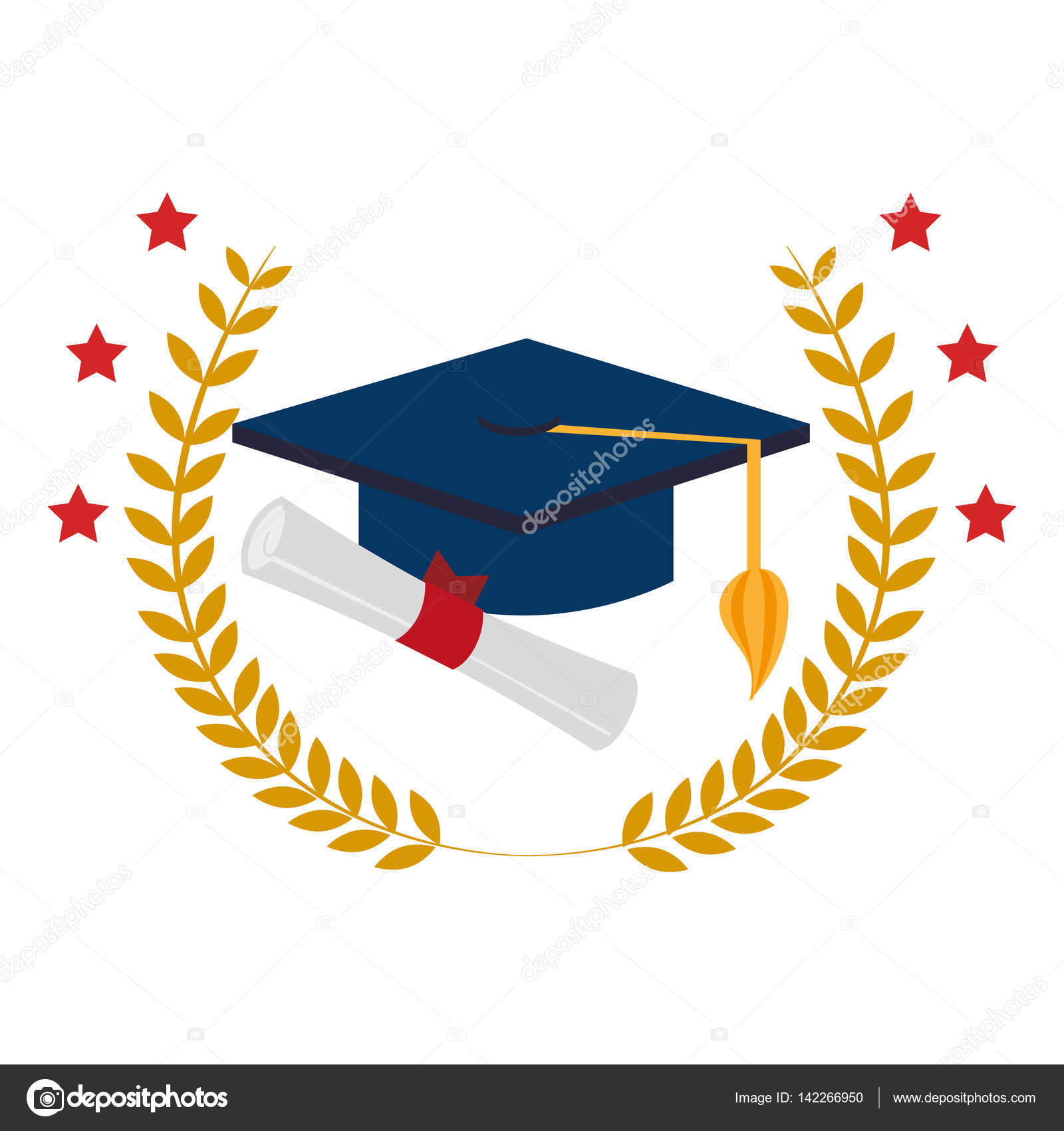 Crown leaves with graduation cap and certificate Stock Vector by ...