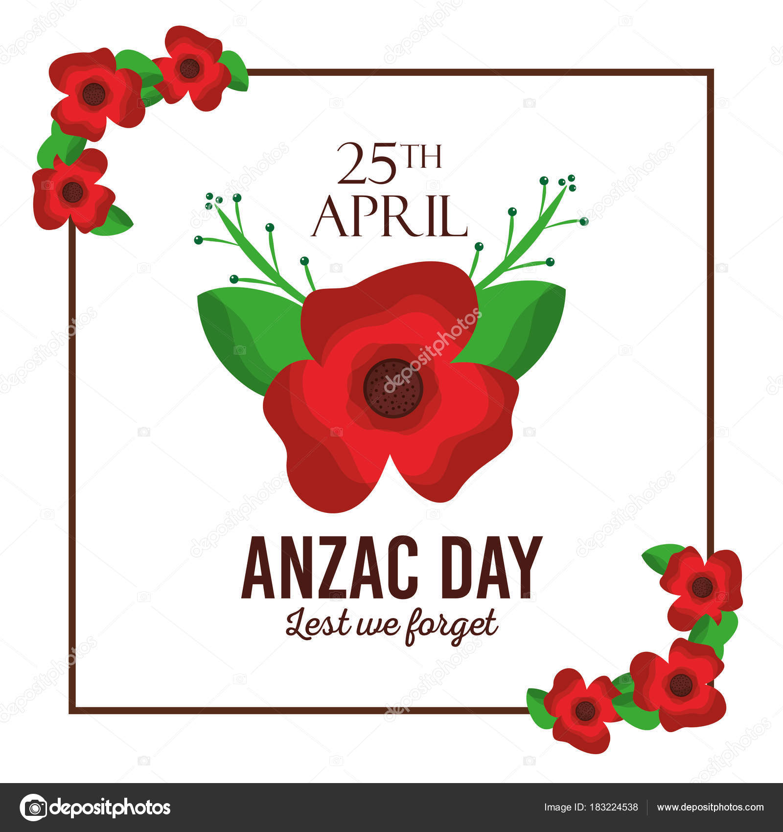 Anzac day lest we forget red flower frame card decoration Stock Vector ...