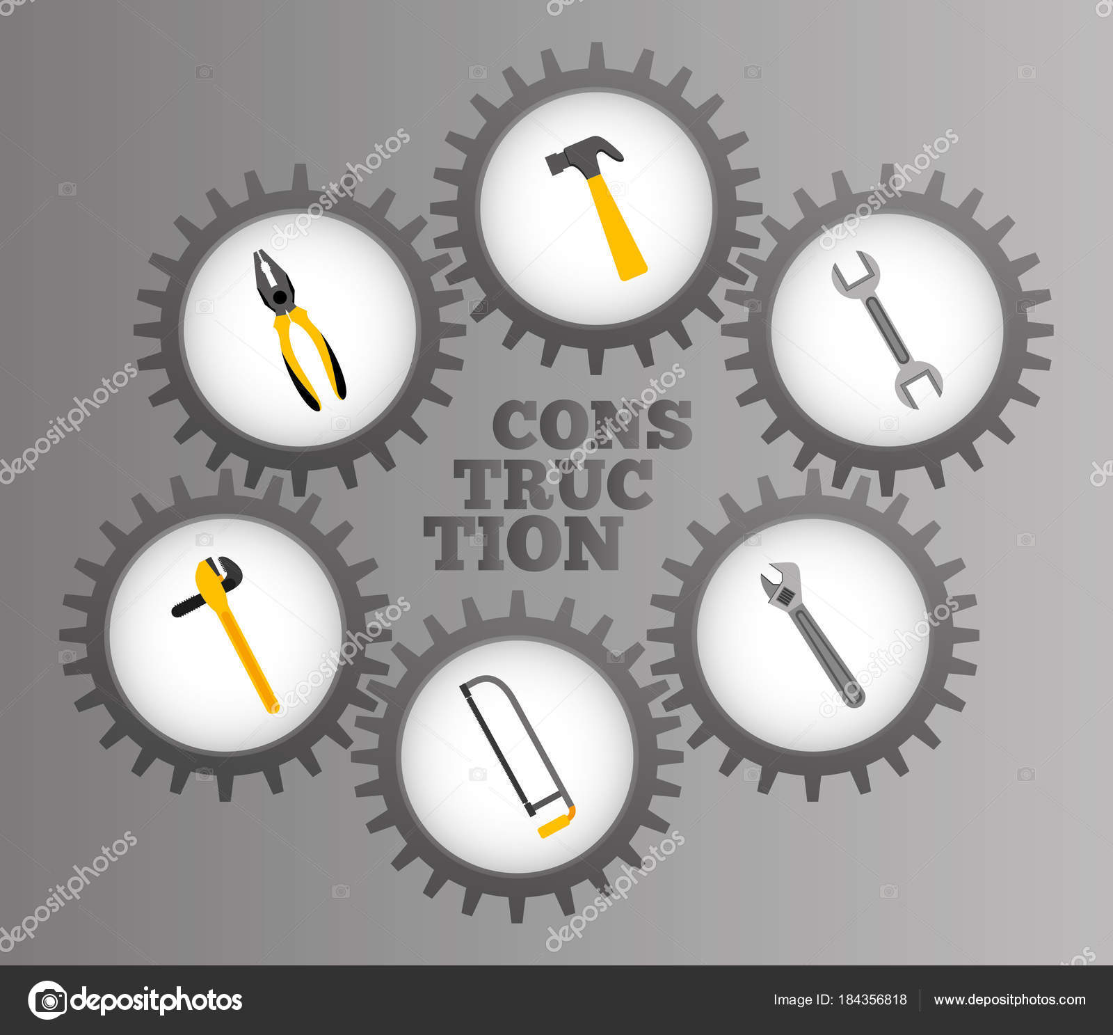 Construction tools equipment inside mechanical gears gray metal ...