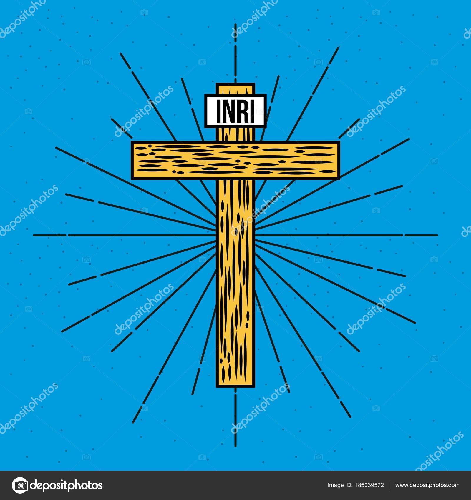 Wooden hand drawn cross inri text — Stock Vector © yupiramos #185039572
