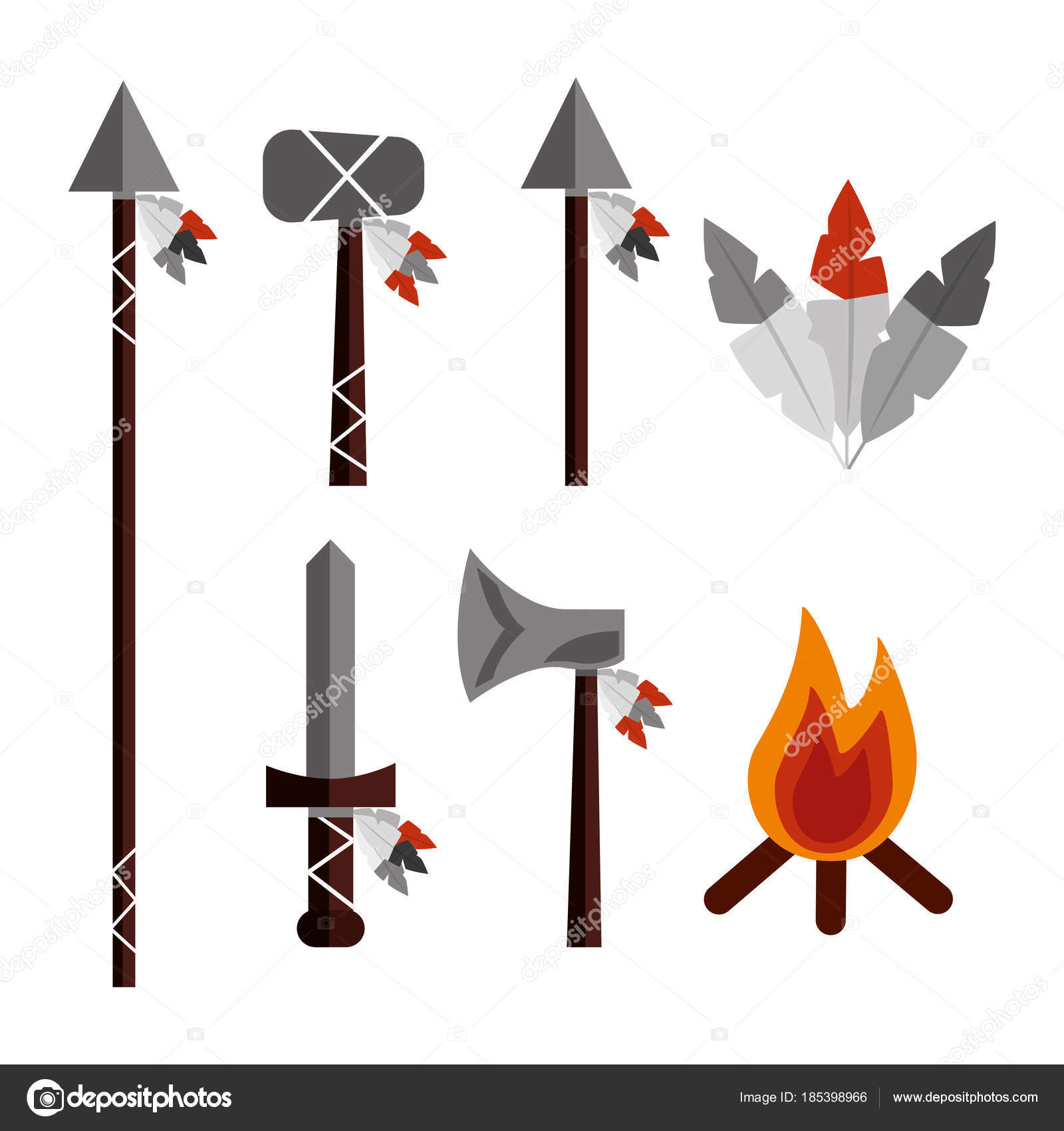 Native american weapons tools icons set Stock Vector Image by ...