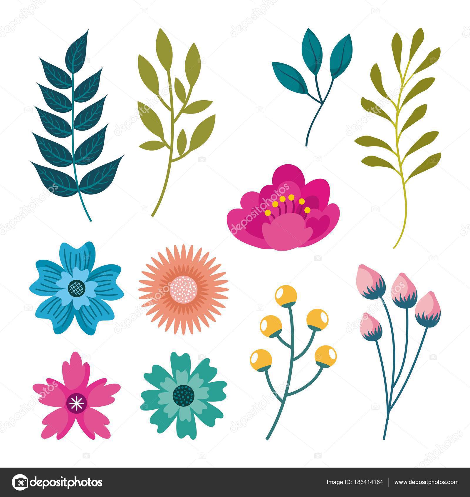 Collection natural flower flora decoration Stock Vector by ©yupiramos ...