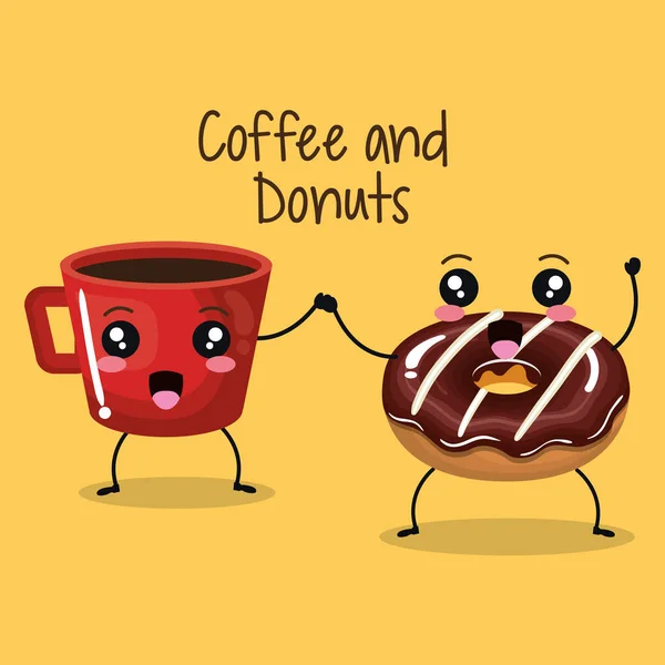 Best Friends coffee, croissant and donut character vector illustration set. Cartoon concept for ...