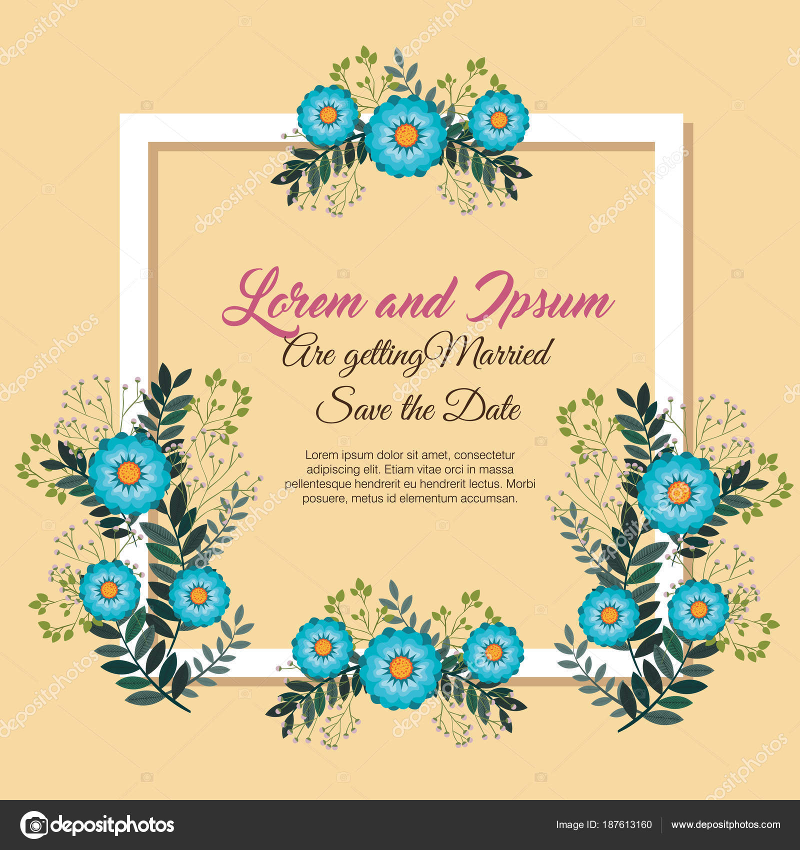 Wedding invitation floral frame Stock Vector Image by ©yupiramos #187613160