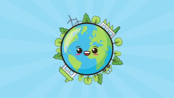 Eco friendly environmental animation with earth planet and plant ...