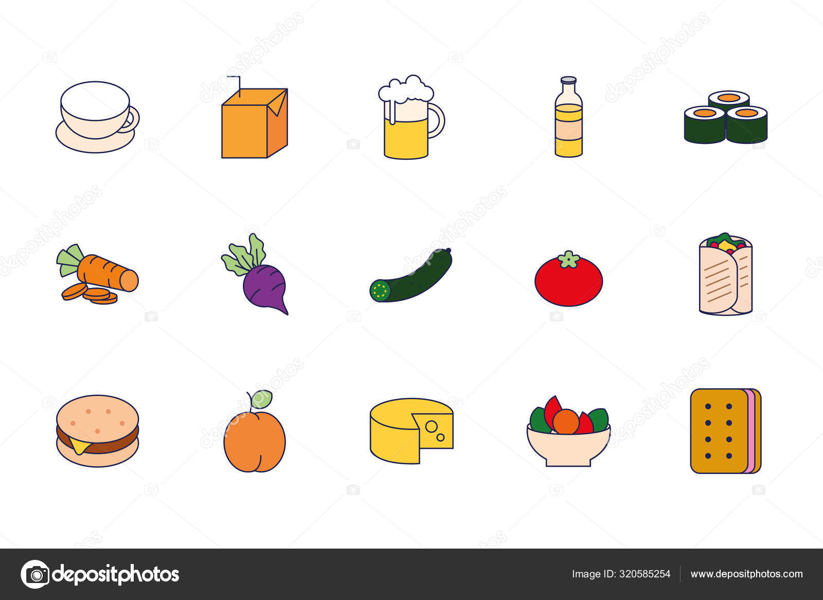Bundle of food and drinks icons Stock Vector Image by ©yupiramos #320585254