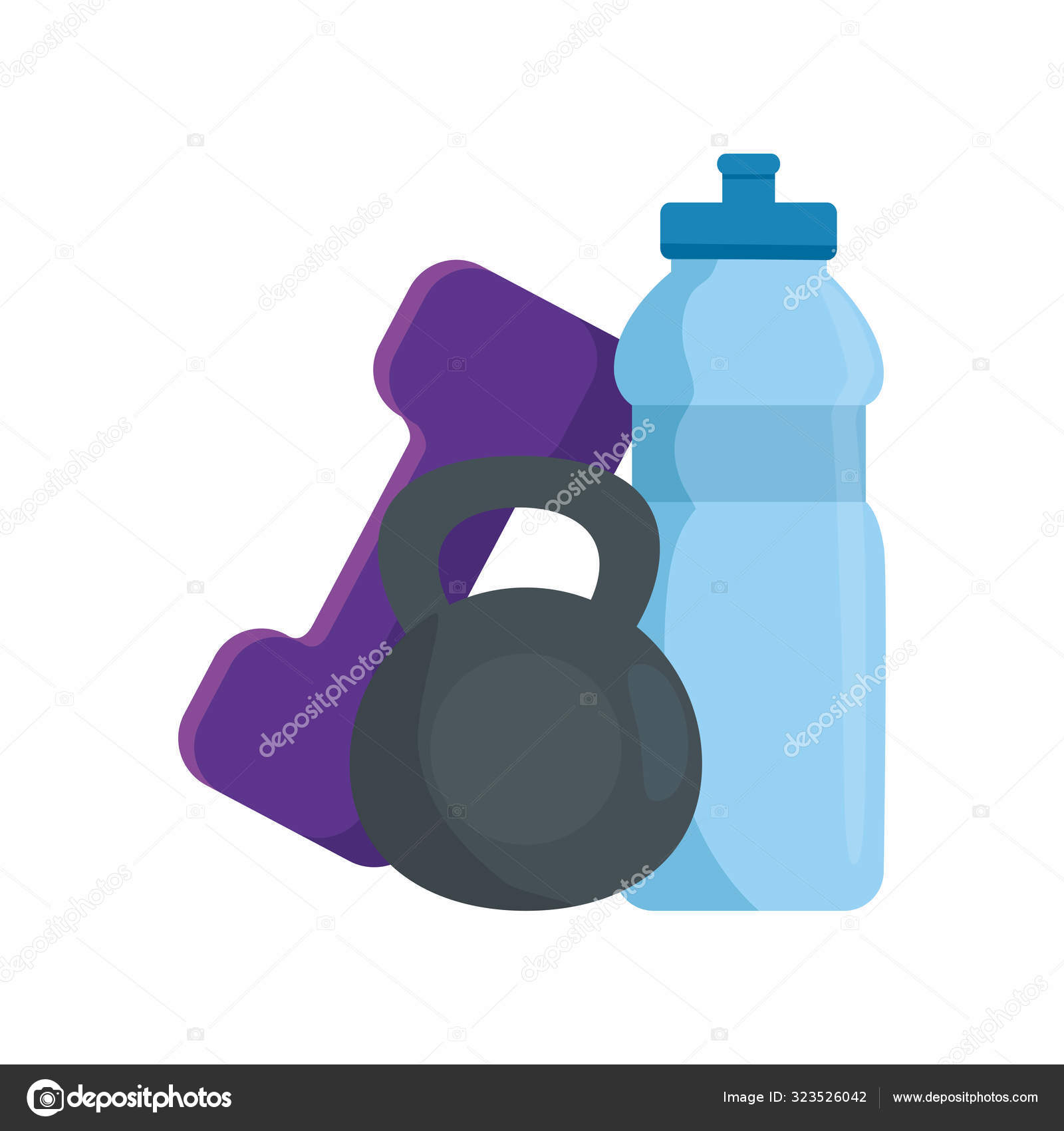 Set of dumbbell with bottle water isolated icon Stock Vector Image by ...