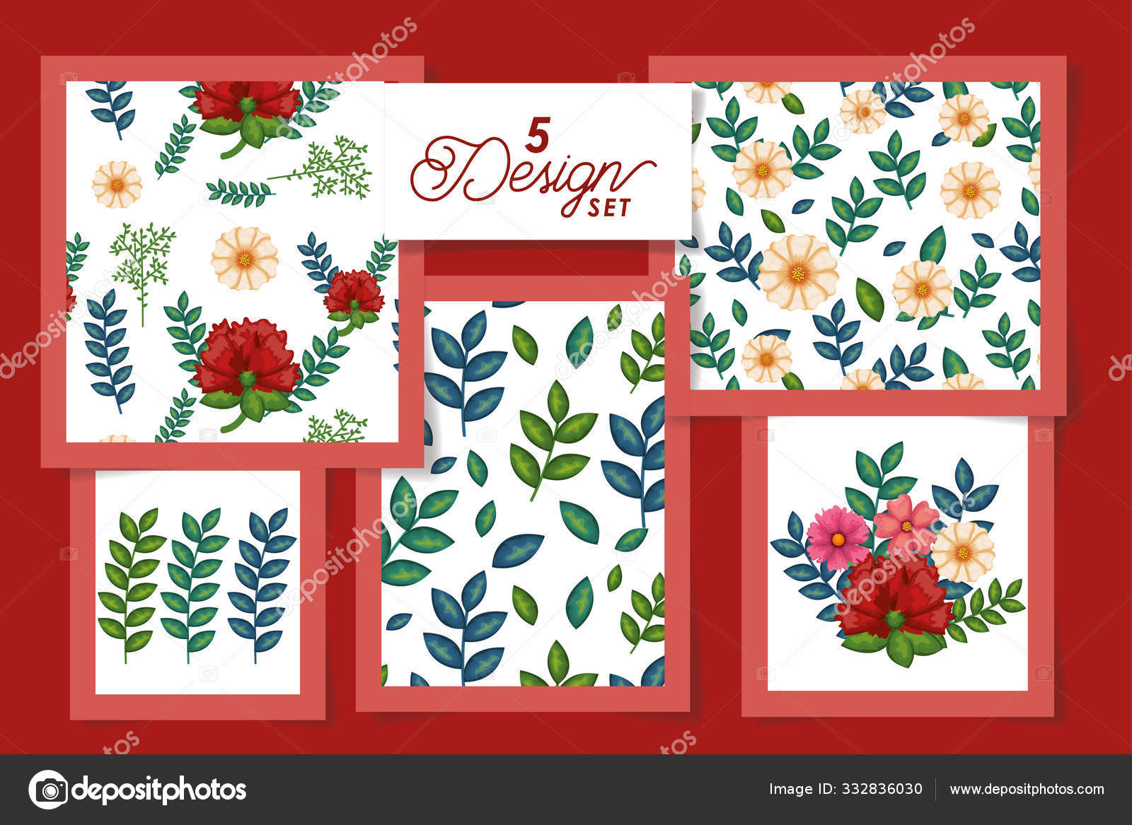 Five designs of spring flowers and leaves Stock Vector by ©yupiramos ...