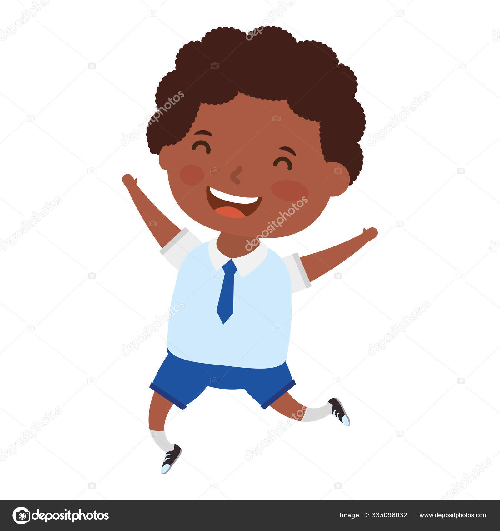 African Student In Uniform In Cartoon