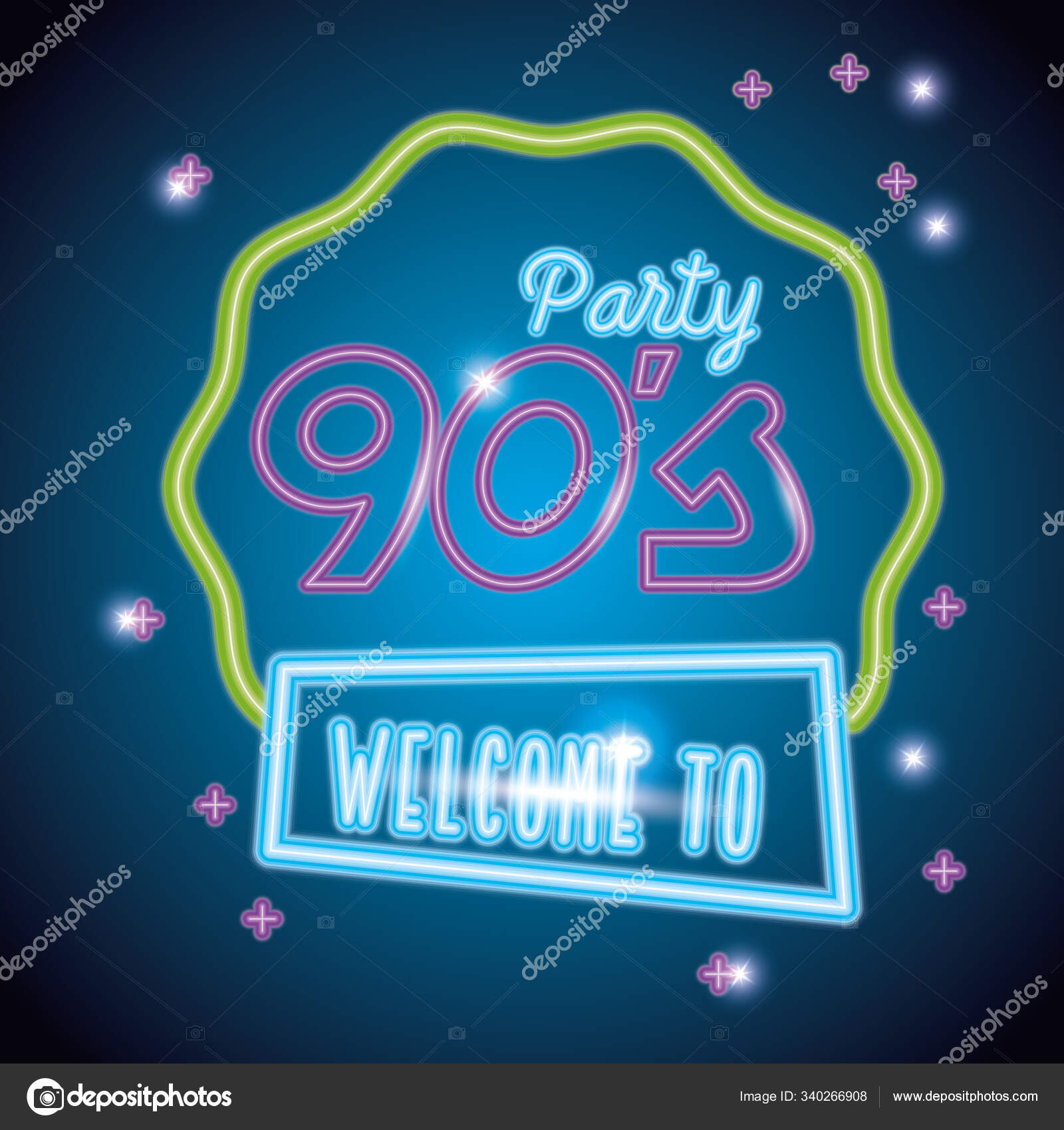 Label welcome to nineties party neon light Stock Vector Image by ...