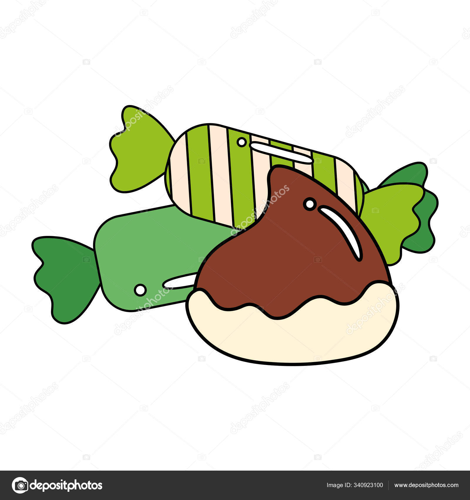 Image vectorielle Délicieuse puce au chocolat avec des bonbons icône ...