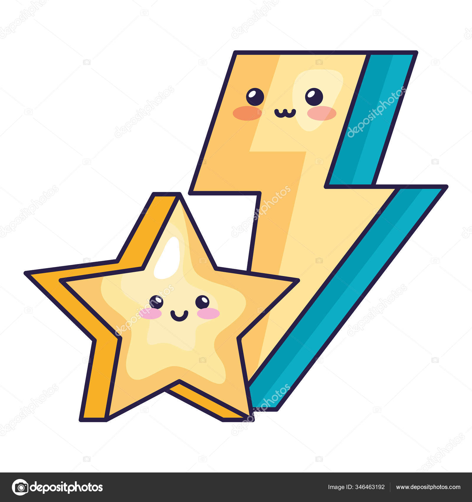 Lindo rayo y estrella kawaii icono de estilo Vector de stock por ...