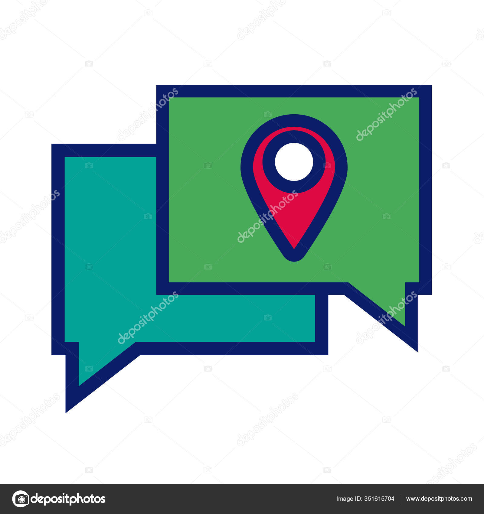 Speech bubbles with pin pointer location line and fill style icon Stock ...
